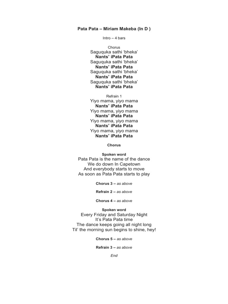 Pata Pata Lyrics PDF | PDF