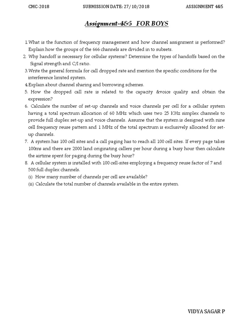 CMC Assignment 45 For Boys Girl Students | PDF | Cellular Network | Broadcast Engineering