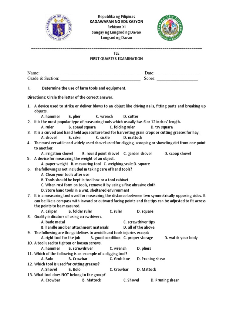 Name: - Date: - Grade & Section: - Score | PDF | Plough | Tools
