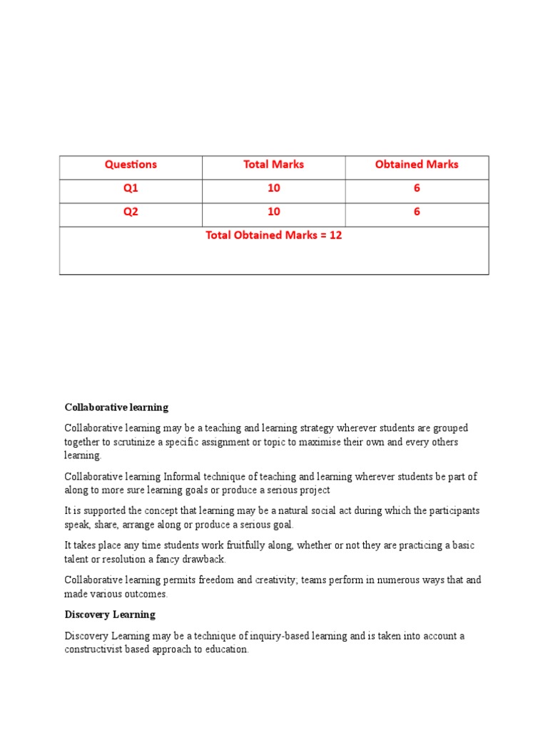 Questions Total Marks Obtained Marks Q1 10 6 Q2 10 6 Total Obtained Marks 12 | PDF