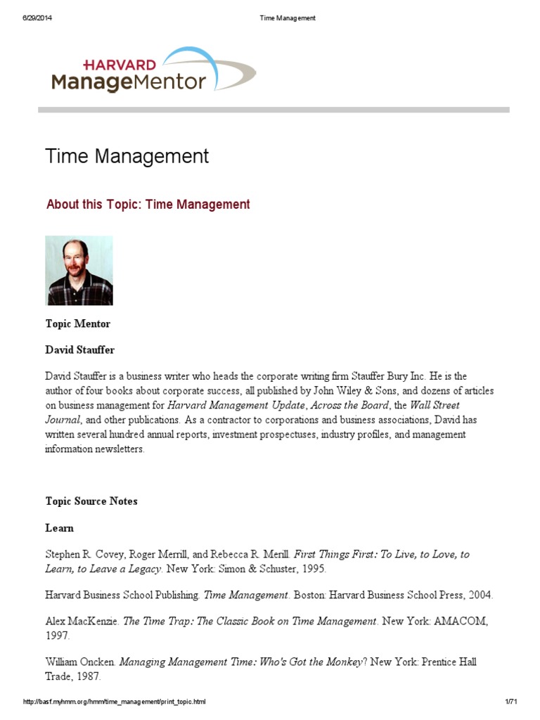 (Harvard Manage Mentor) Time Management | Download Free PDF | Time ...