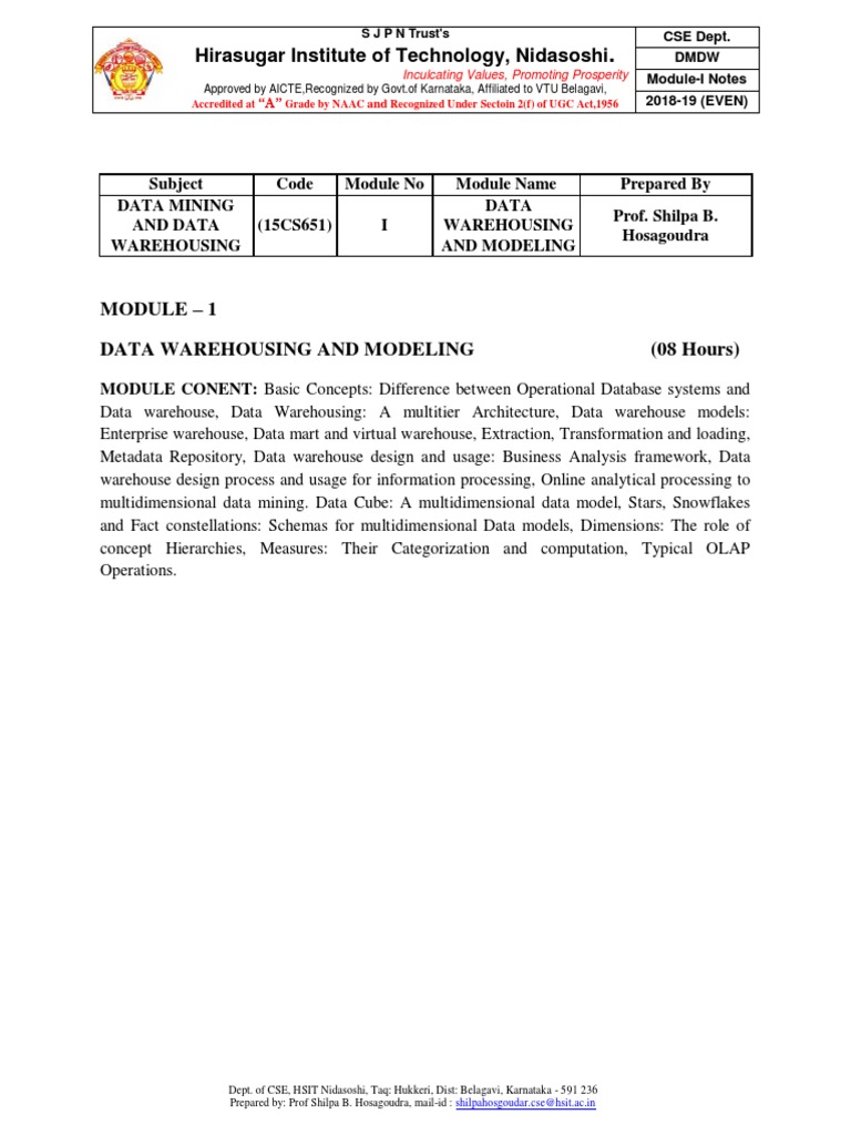 Data Mining and Data Warehousing Notes | PDF | Data Warehouse | Metadata
