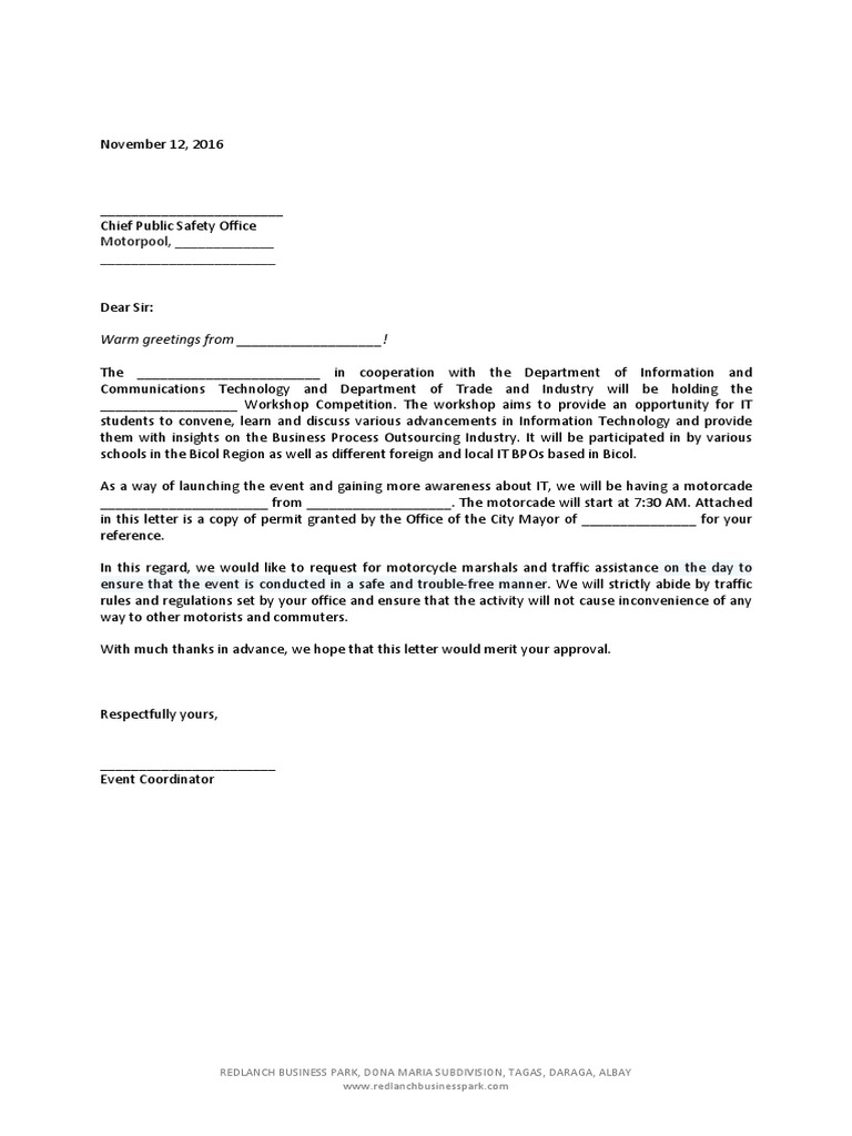 Motorcade Permit Letter | Download Free PDF | Government