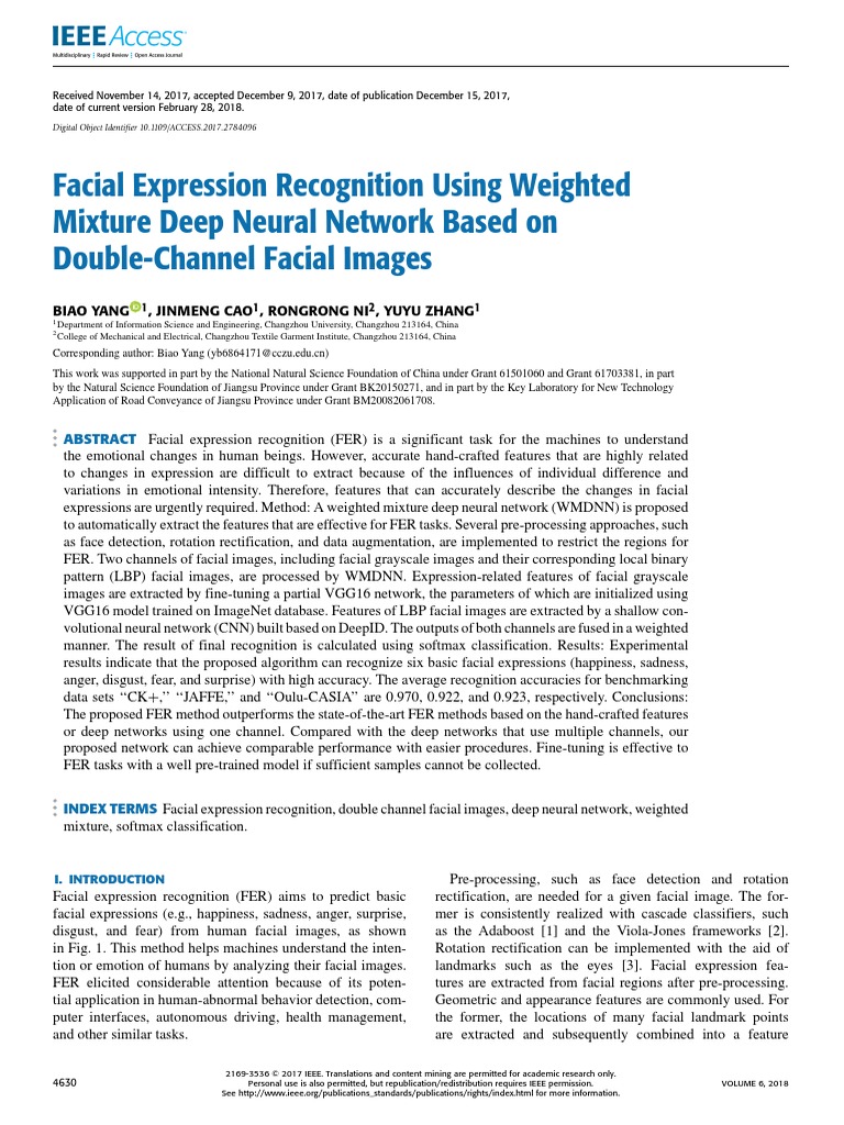 Facial Expression Recognition Using Weighted Mixture Deep Neural Network Based On Double-Channel ...