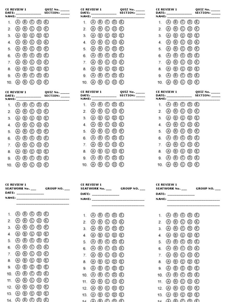 Answer Sheets (Print in SHORT Bond Paper) PDF | PDF