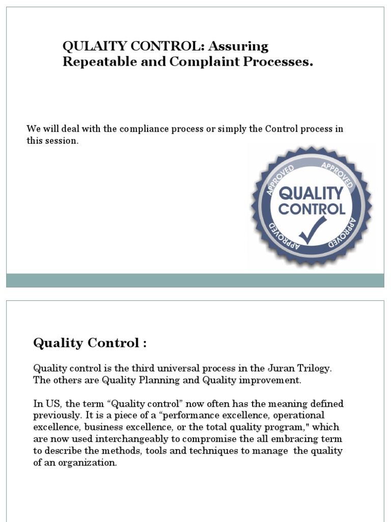 Qulaity Control: Assuring Repeatable and Complaint Processes | PDF ...