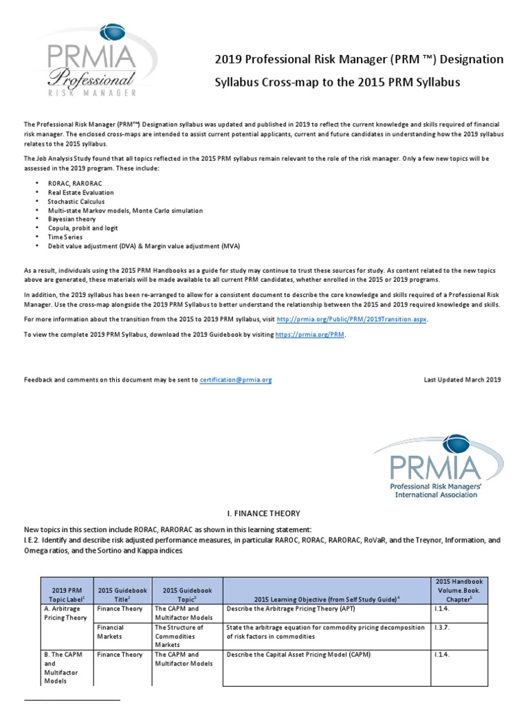 2019-2015 PRM Syllabus Crossmap | PDF | Swap (Finance) | Bond Duration