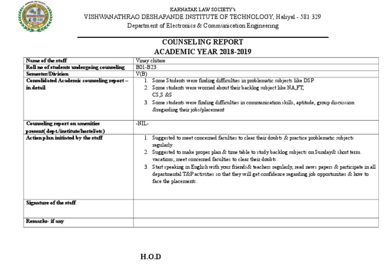 Counseling Report ACADEMIC YEAR 2018-2019 | PDF