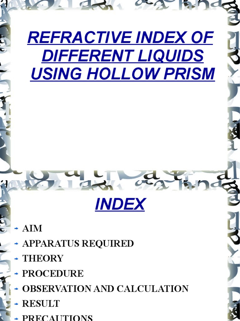 Refractive Index of Different Liquids Using Hollow Prism | PDF