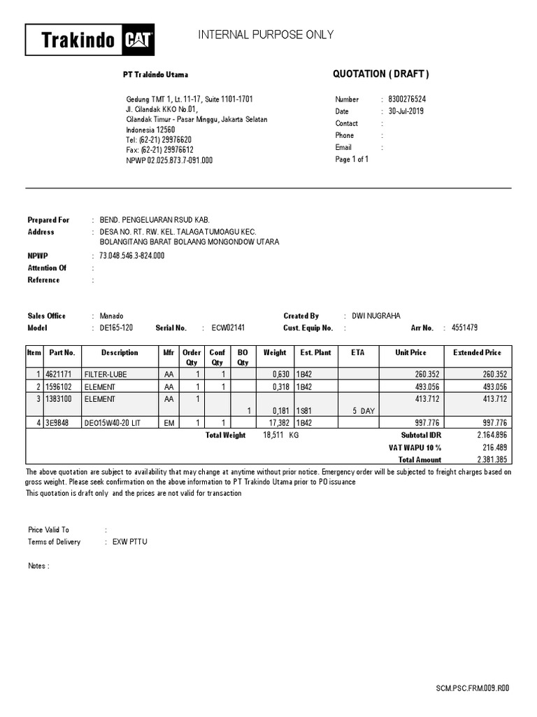 Internal Purpose Only: PT Trakindo Utama | PDF