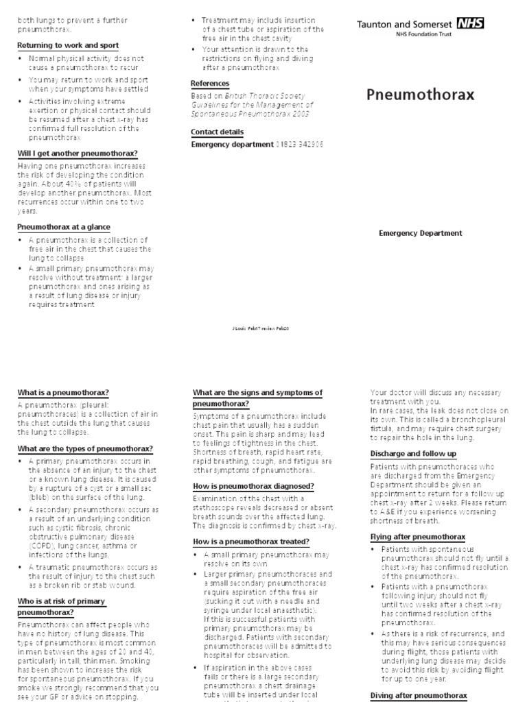 Pneumothorax Emergency Department | PDF | Thorax | Diseases And Disorders