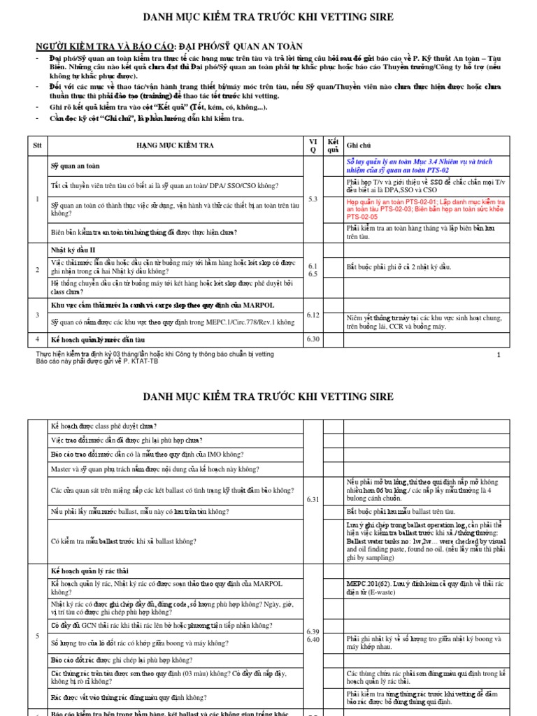 Vetting Checklist of Chief Officer | PDF
