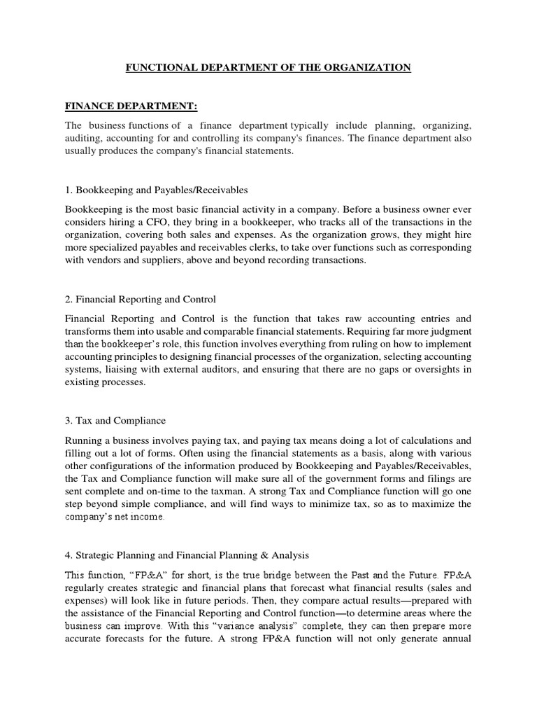 Functional Department of The Organization | Download Free PDF ...