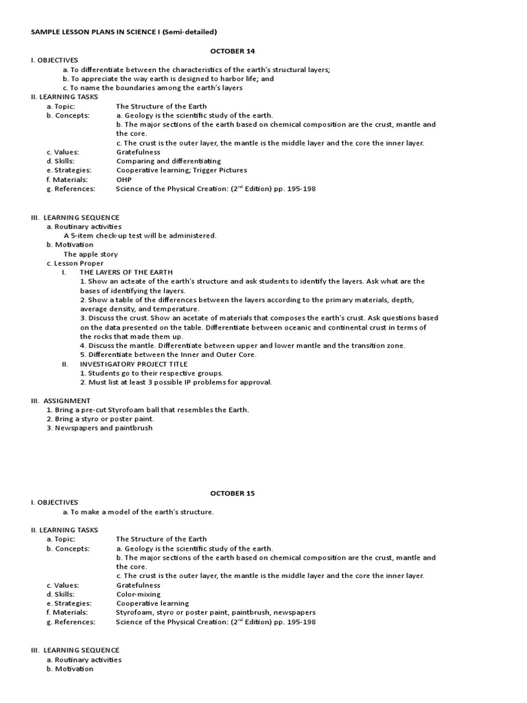 Example of Semi Detailed LP | PDF | Earthquakes | Plate Tectonics