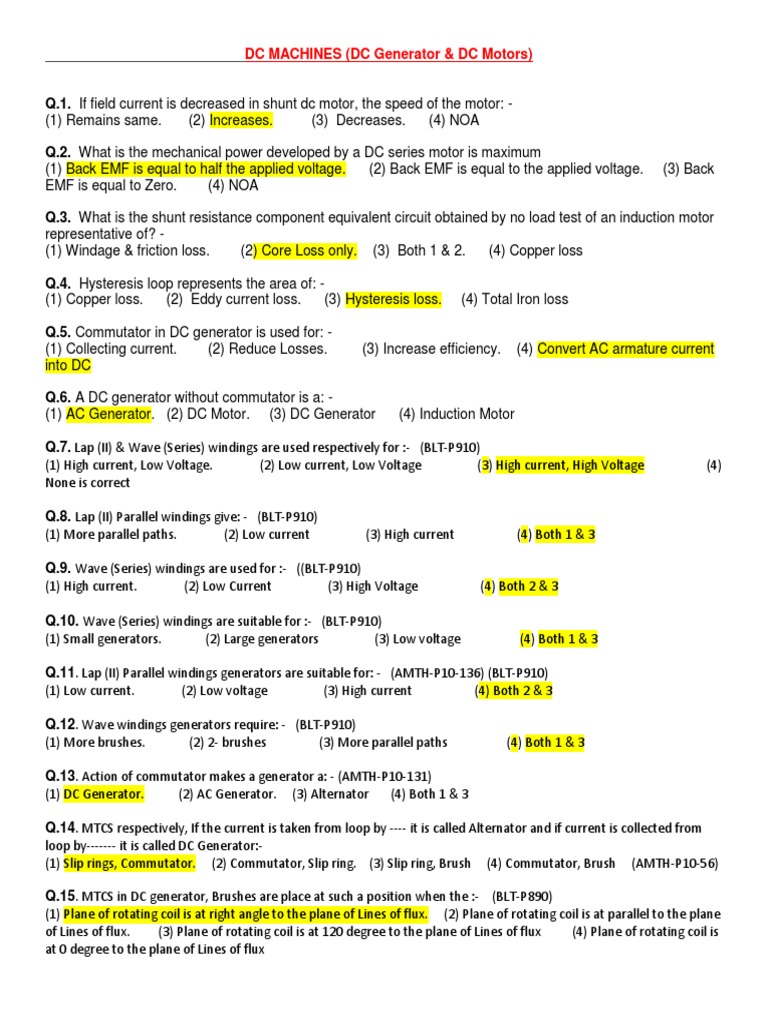 MCQ DC Machines Master | Download Free PDF | Electric Motor | Electric ...