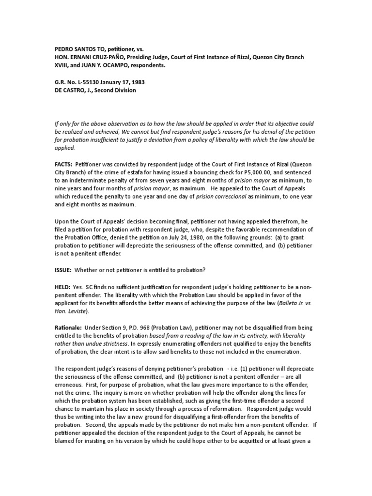 Statcon Case Digest | PDF | Probation | Crime & Violence