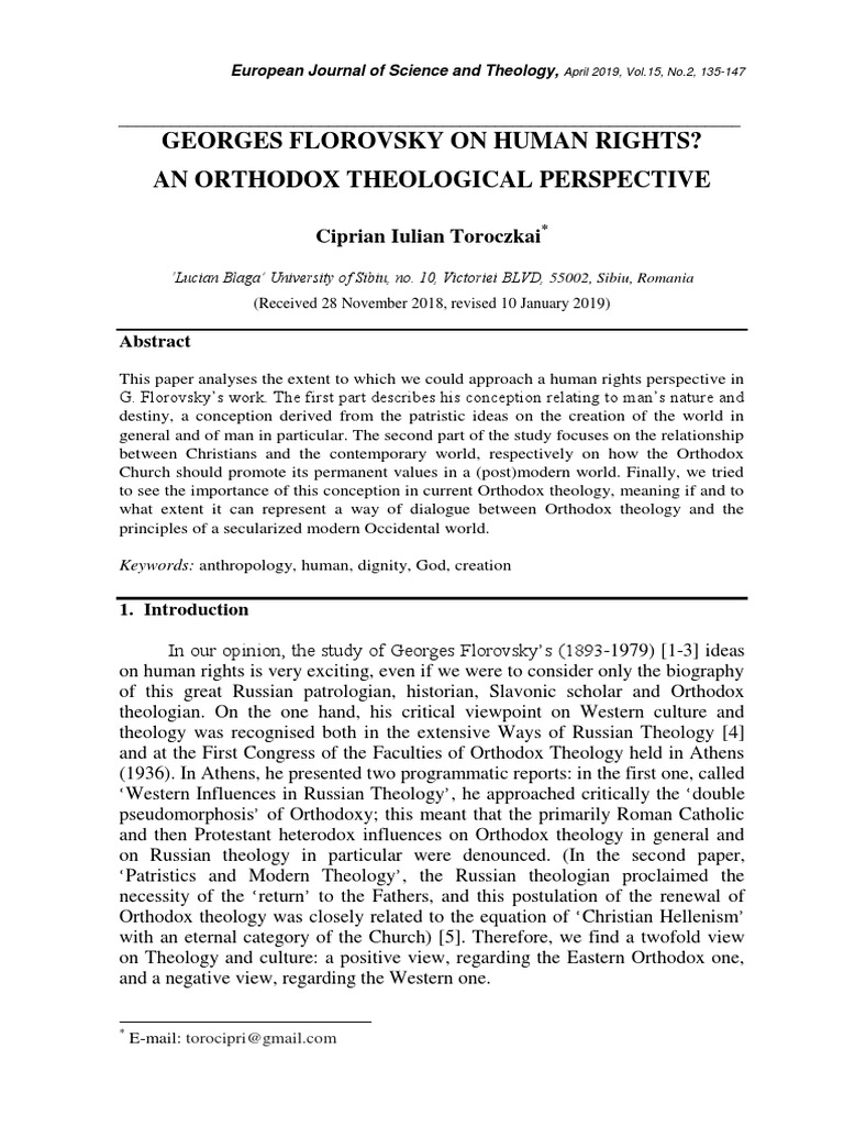 Georges Florovsky On Human Rights PDF | PDF | Catholic Church | Soul