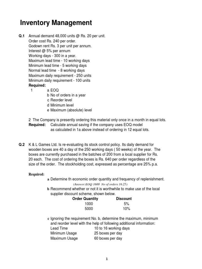 Inventory Management | PDF | Inventory | Stocks