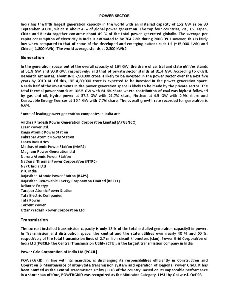 Overview of India's Power Sector Challenges | PDF | Electricity ...