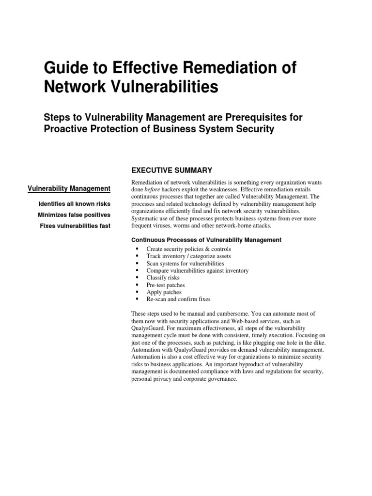Guide To Effective Remediation of Network Vulnerabilities | PDF ...