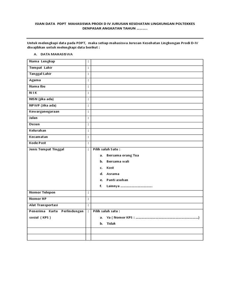 Form Data Mahasiswa | PDF