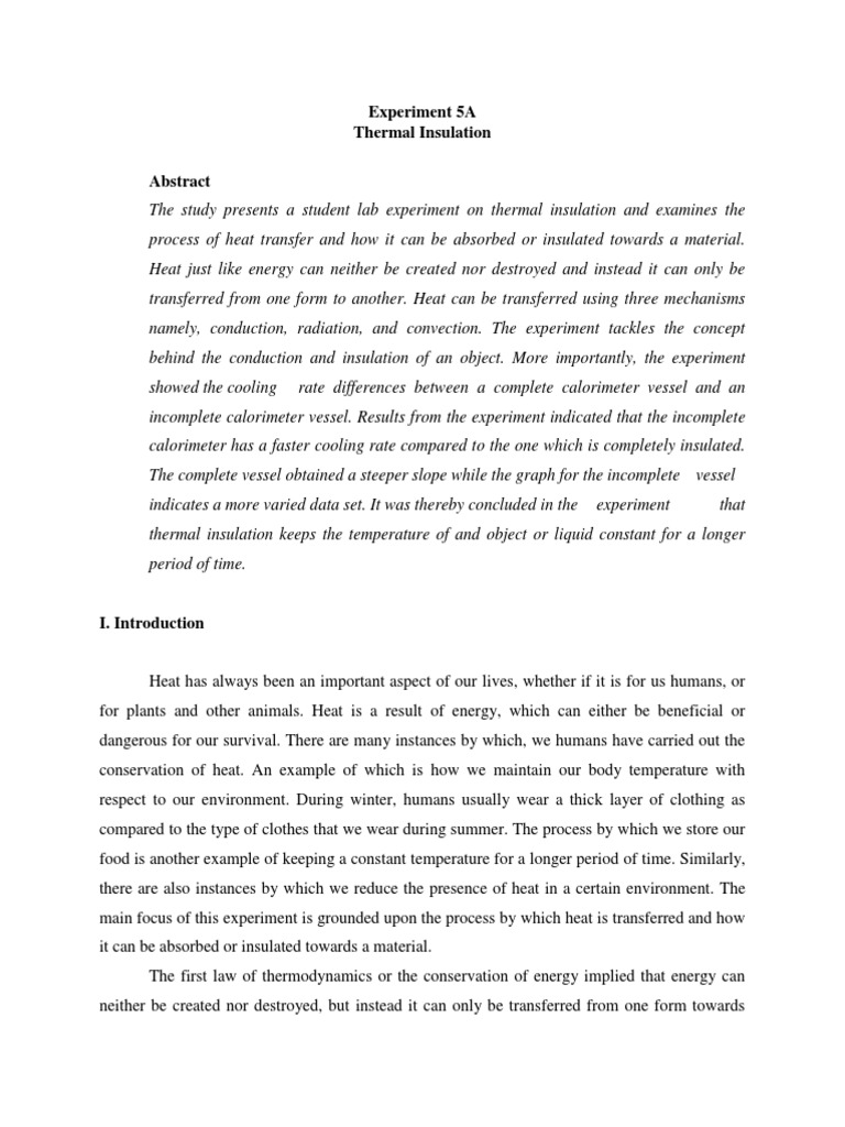 Experiment 5A Thermal Insulation | PDF | Heat Transfer | Thermal Conduction