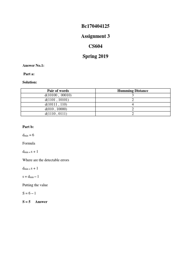 Bc170404125 Assignment 3 CS604 Spring 2019: Answer No.1: Part A: Solution: Pair of Words Humming ...