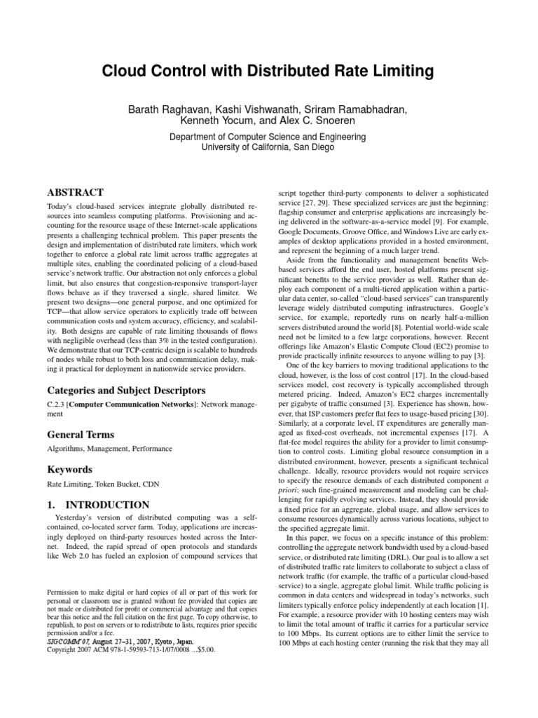 Cloud Control With Distributed Rate Limiting | PDF | Cloud Computing ...