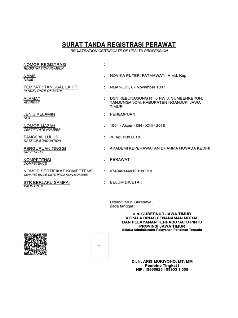 Surat Tanda Registrasi Perawat | PDF
