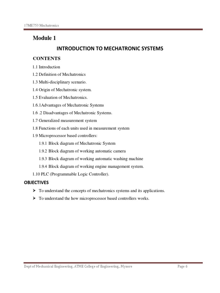 Mechatronics Notes PDF | PDF | Internal Combustion Engine | Control System