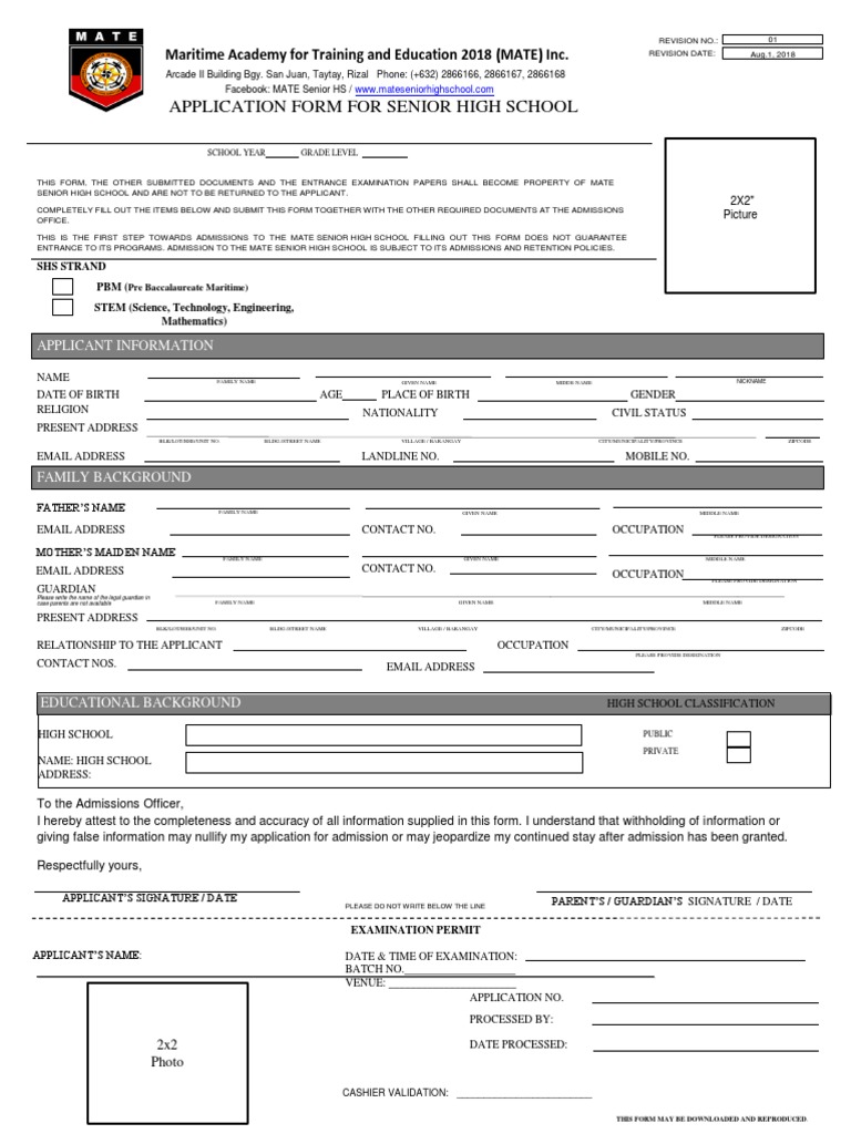 Mate Application Form Final | PDF