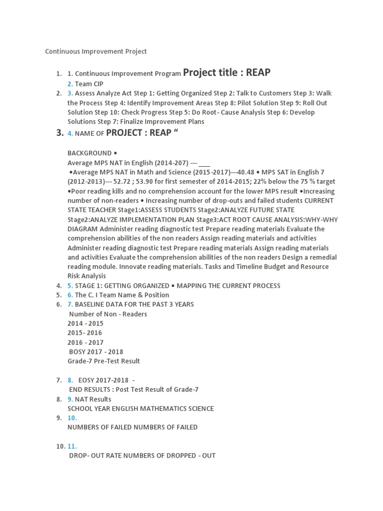 Continuous Improvement Project | PDF | Medical Diagnosis | Cognition