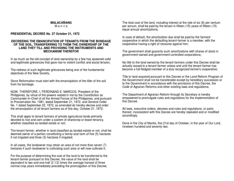 PD 27 | Download Free PDF | Decree | Government