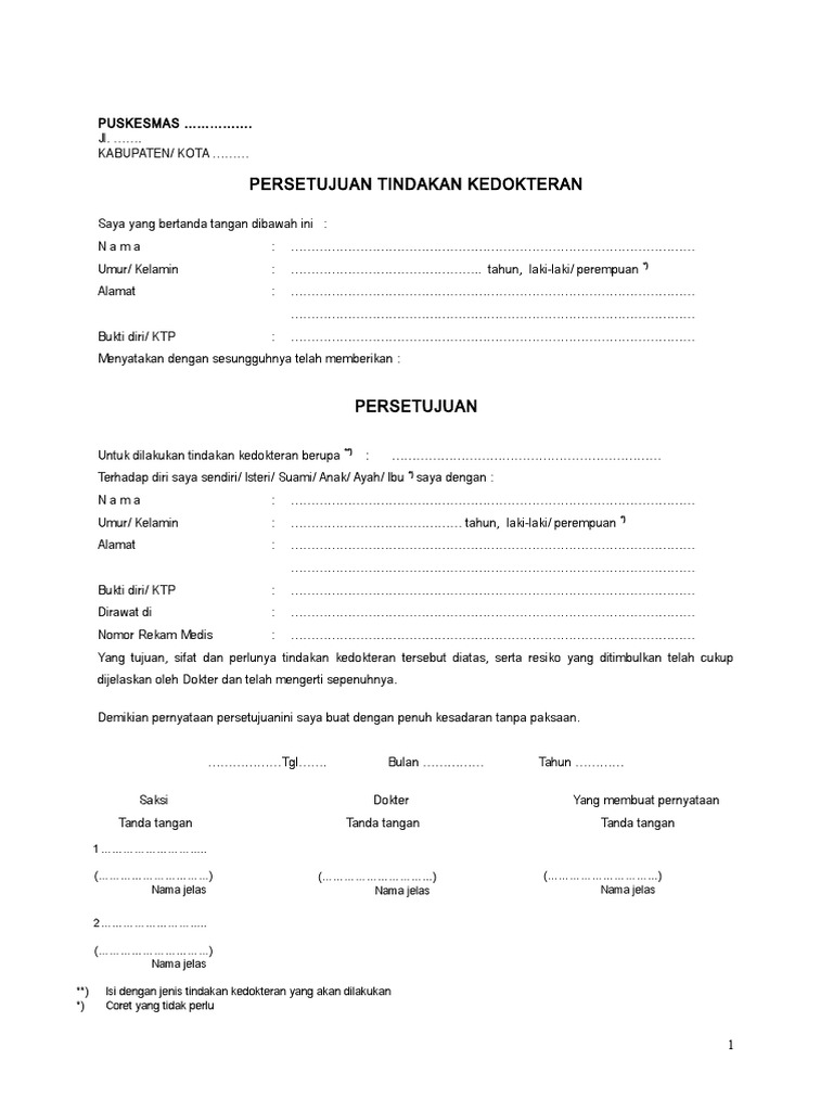 Format Informed Consent - Puskesmas | PDF