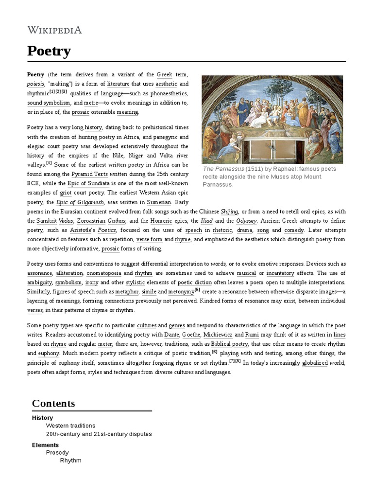 Poetry: Poetry (The Term Derives From A Variant of The Greek Term | PDF ...