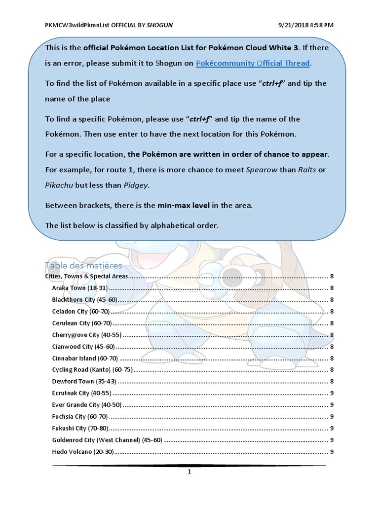 Pokemon Wild Encounter List | PDF | Artificial Mythology | Nintendo ...