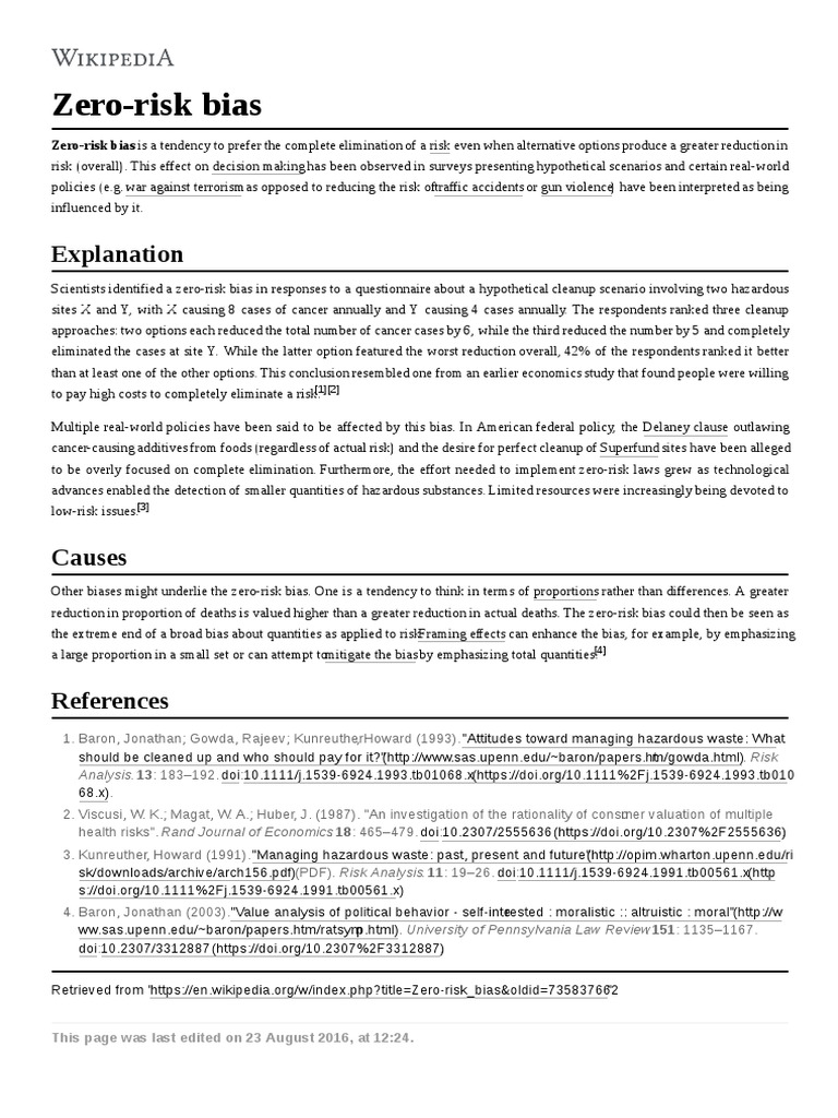 Zero Risk Bias | PDF | Ignorance | Psychological Concepts