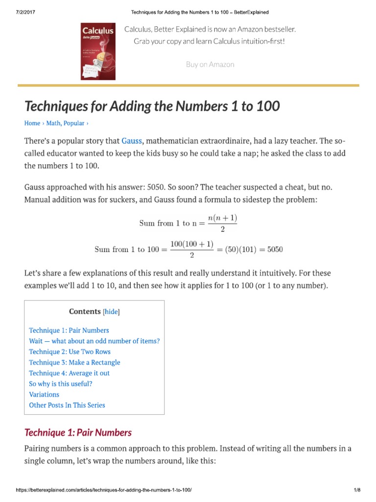 Adding The Numbers 1 To 100 | PDF
