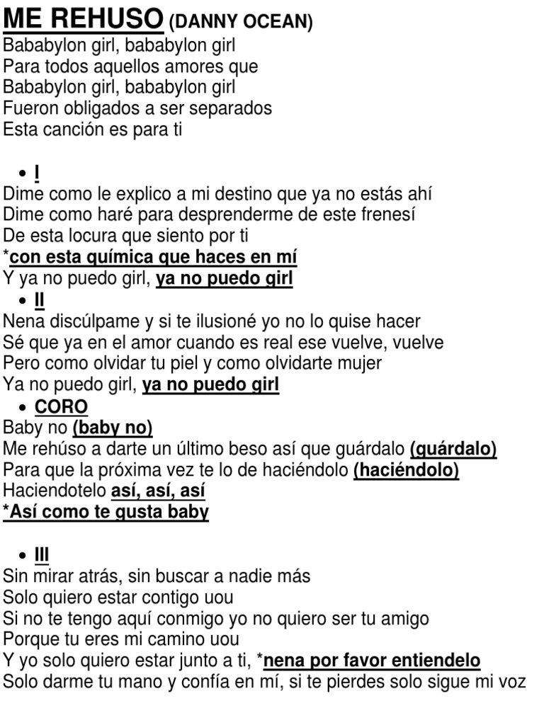 Me Rehuso - Danny Ocean | PDF