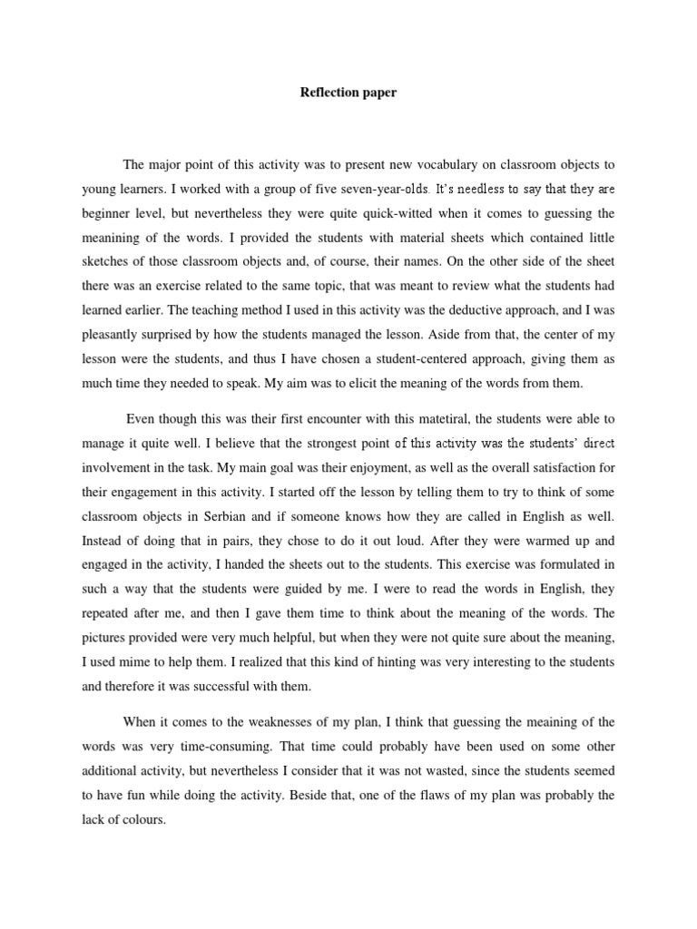 Microteaching Reflection Paper Ivana Milutinović 201400697 | PDF ...