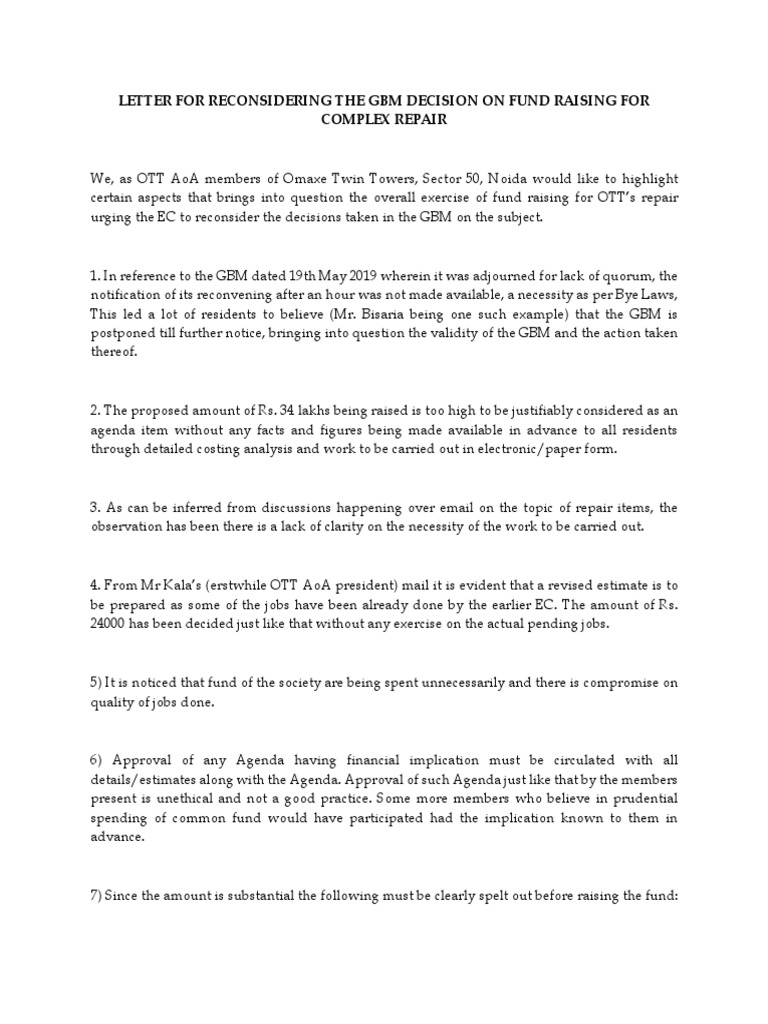 Letter Reconvene GBM | PDF | Social Institutions | Social Science