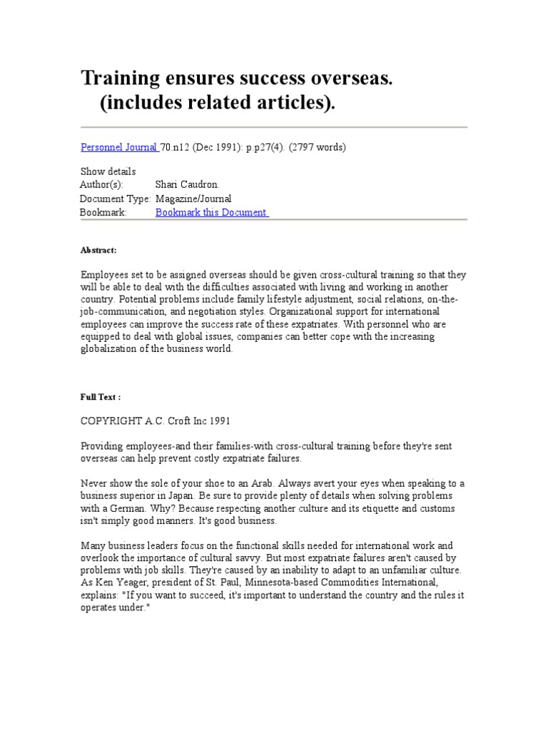 Training Ensures Success Overseas | PDF | Negotiation | Globalization