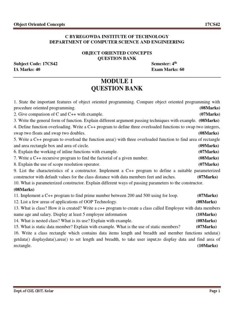 Ooc Modulewise QP | PDF | Method (Computer Programming) | Class (Computer Programming)