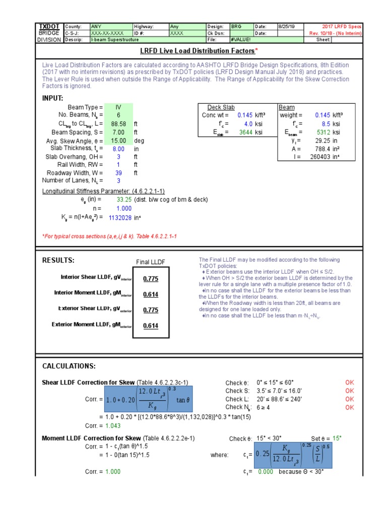LRFD Live Load Distribution Factors for a 6-Beam, 88.58 Foot Long ...