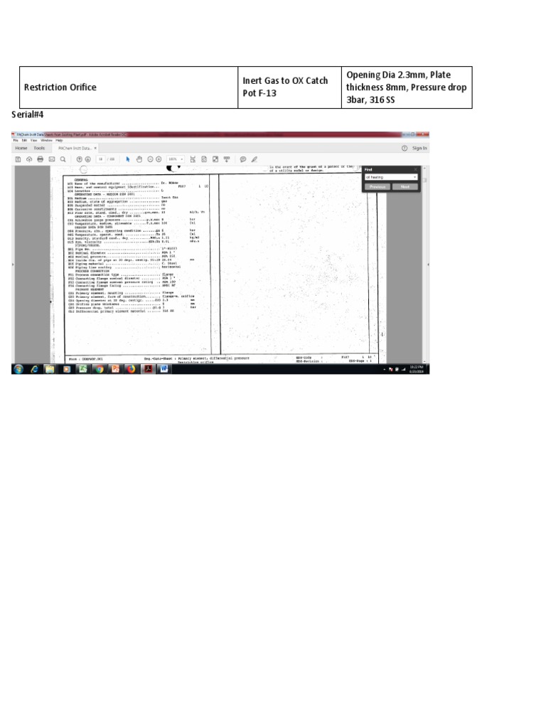 Restriction Orifice Inert Gas To OX Catch Pot F-13 Opening Dia 2.3mm ...