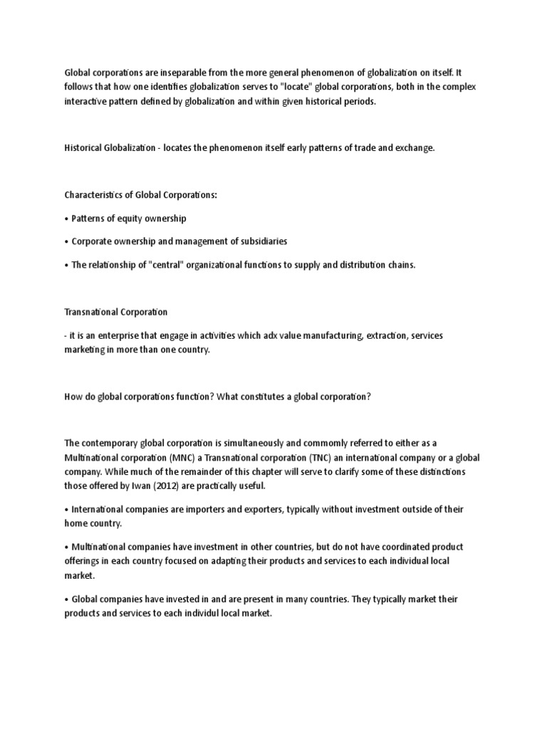 Understanding the Evolution of Global Corporations: From Investment ...