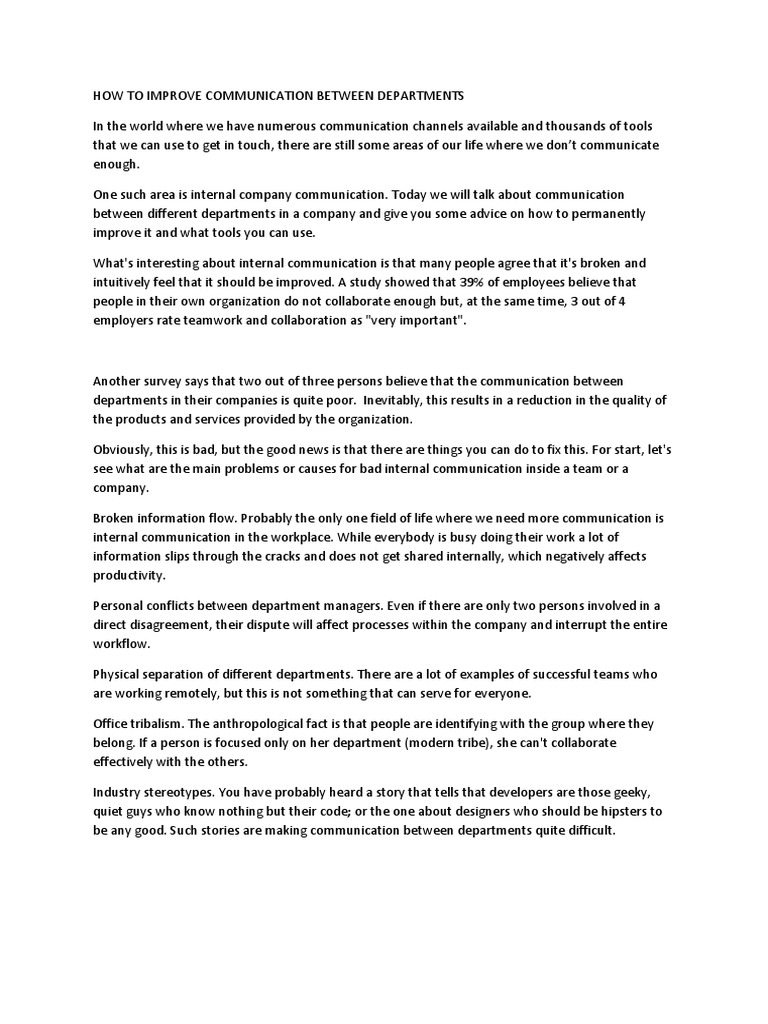 How To Improve Communication Between Departments | PDF | Blog ...