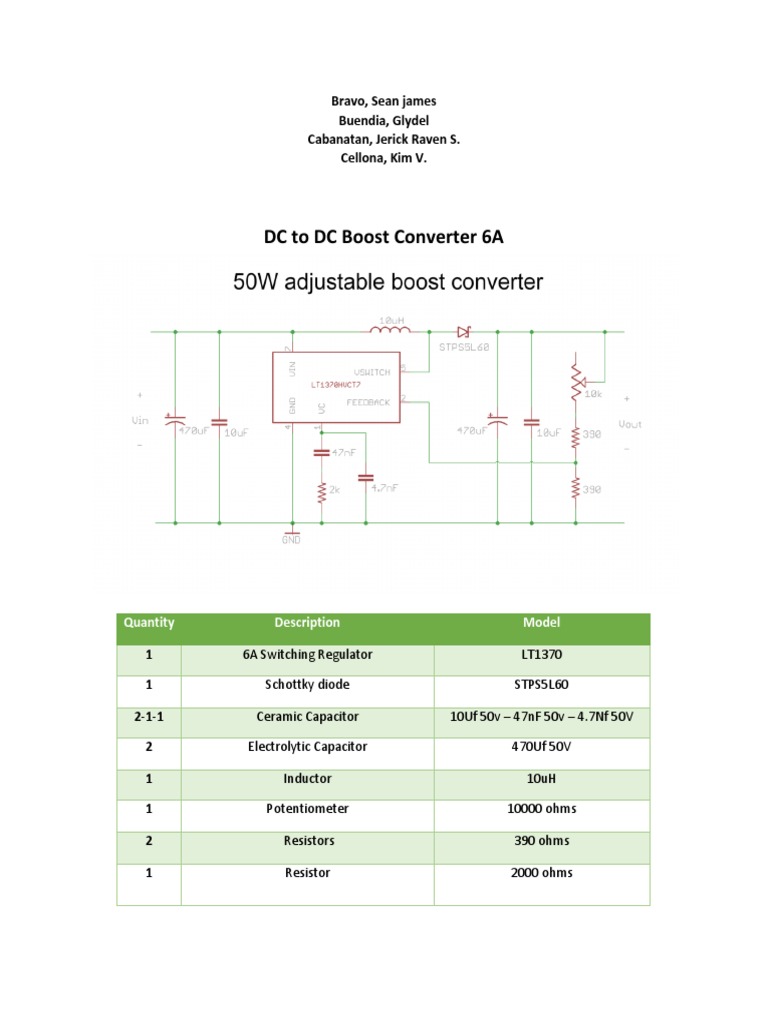 DC To DC Boost Converter 6A: Bravo, Sean James Buendia, Glydel Cabanatan, Jerick Raven S ...