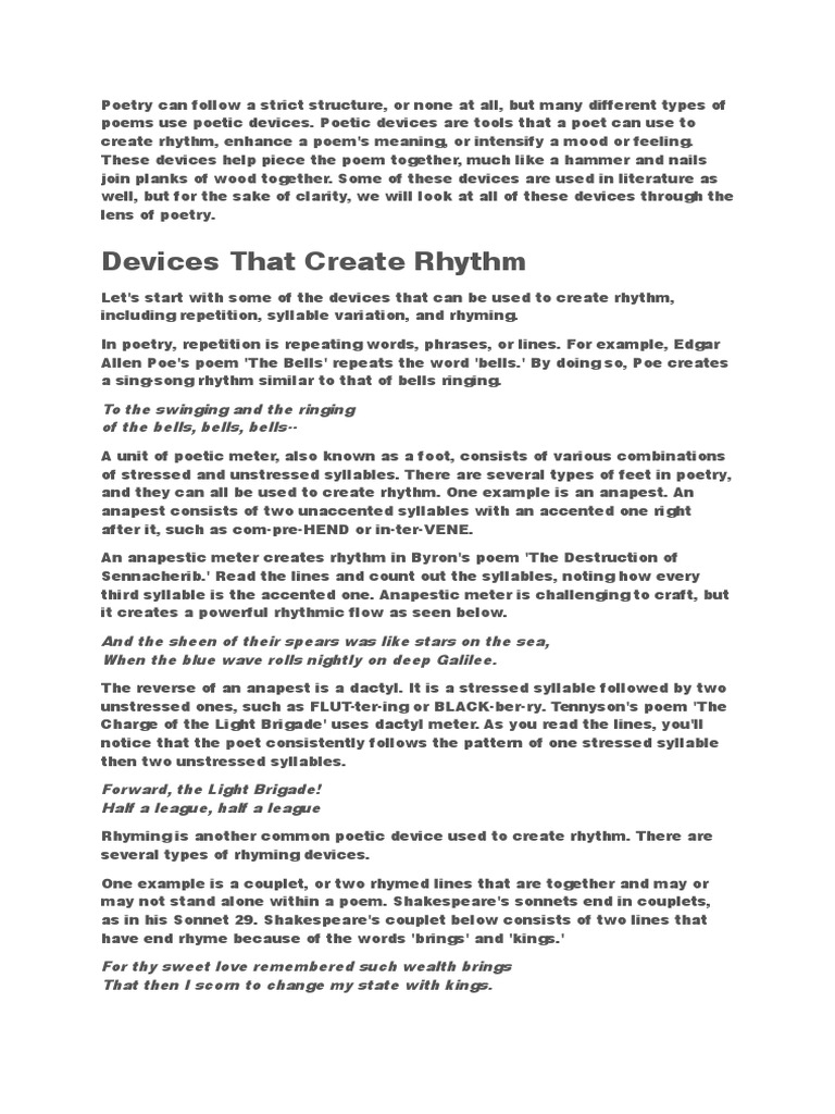 Poetic Devices: Exploring the Tools that Enhance Rhythm, Meaning and ...