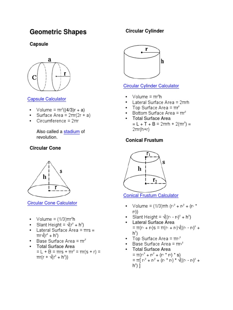 Geometric Shapes: Circular Cylinder | PDF | Area | Sphere